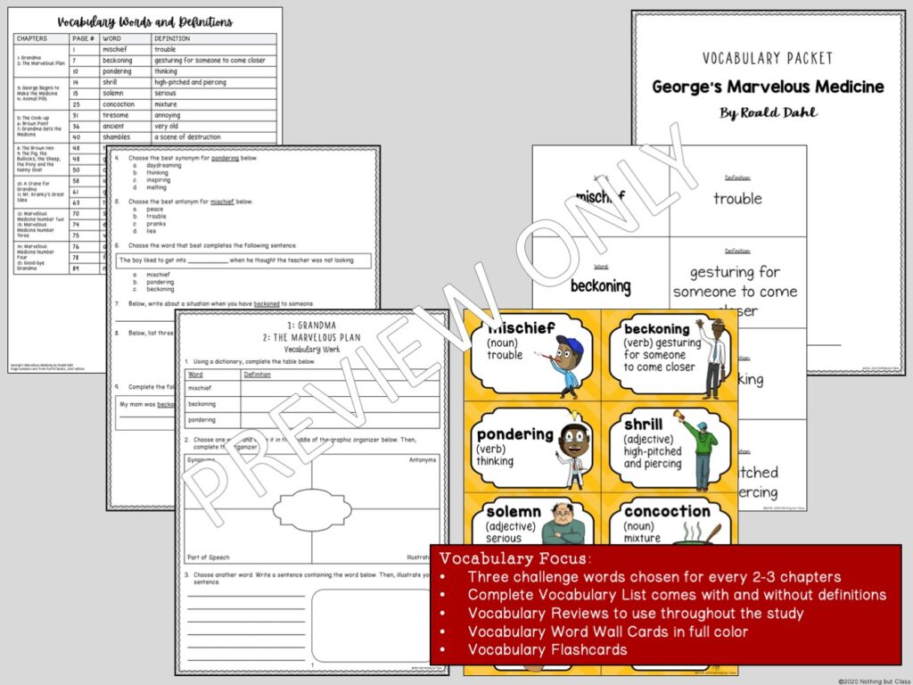 George's Marvelous Medicine Novel Study | Comprehension and Vocabulary ...