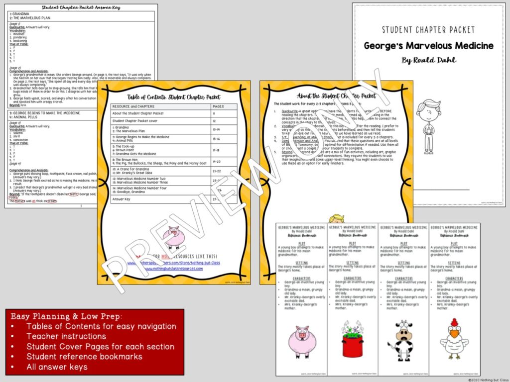 George's Marvelous Medicine Novel Study | Comprehension and Vocabulary ...