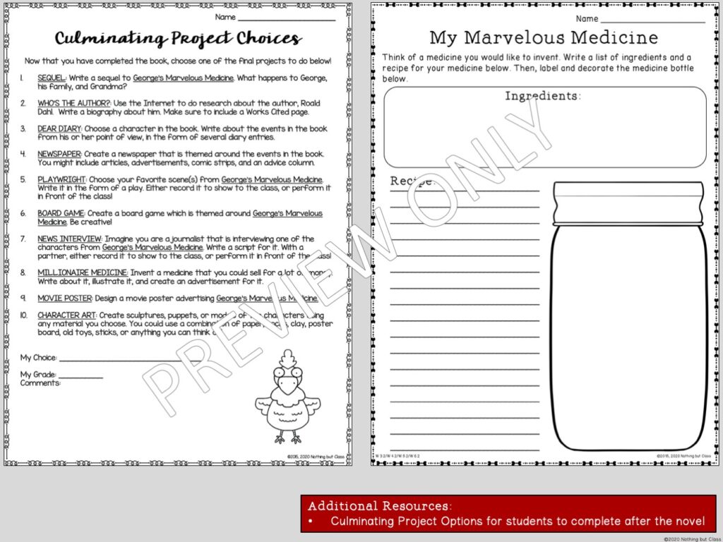 George's Marvelous Medicine Novel Study | Comprehension and Vocabulary ...