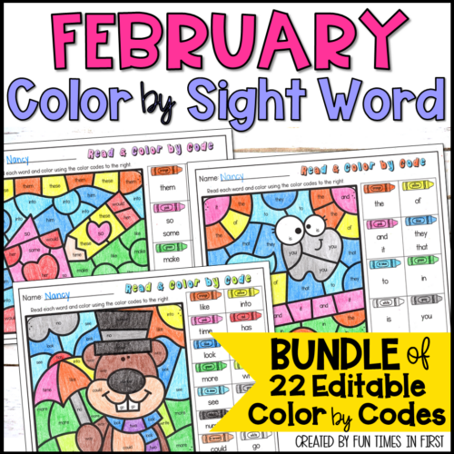 February Color by Sight Word Bundle - Editable Sight Word Coloring ...