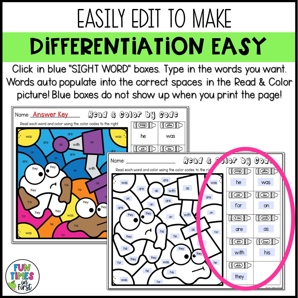 February Color by Sight Word Bundle - Editable Sight Word Coloring ...