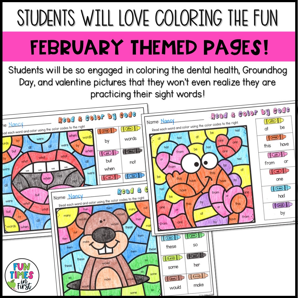 February Color by Sight Word Bundle - Editable Sight Word Coloring ...