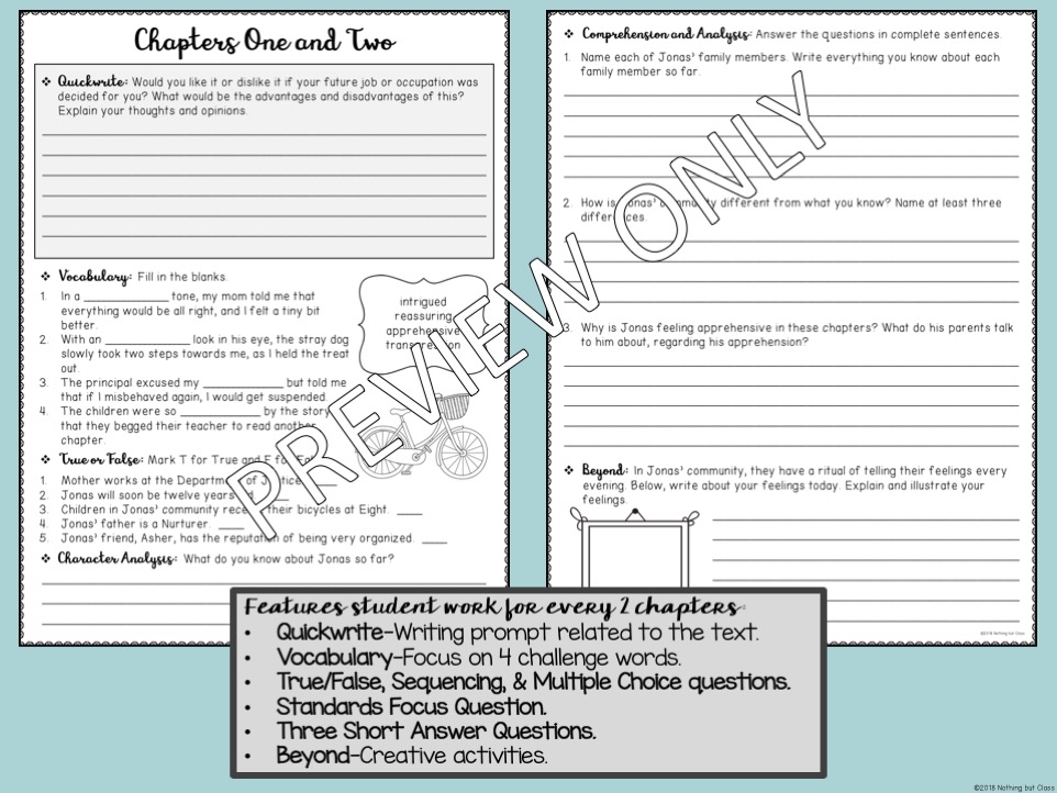 The Giver Novel Study Unit | Comprehension and Vocabulary with ...