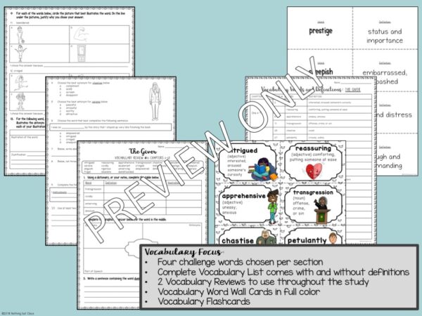 The Giver Novel Study Unit | Comprehension and Vocabulary with ...
