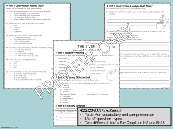 The Giver Novel Study Unit | Comprehension and Vocabulary with ...