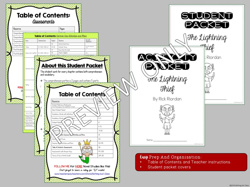 The Lightning Thief Novel Study Unit | Comprehension and Vocabulary ...