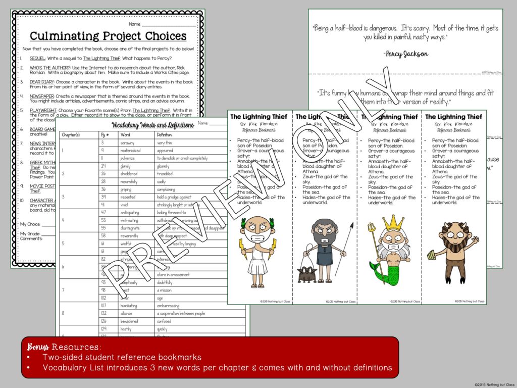 The Lightning Thief Novel Study Unit | Comprehension and Vocabulary ...