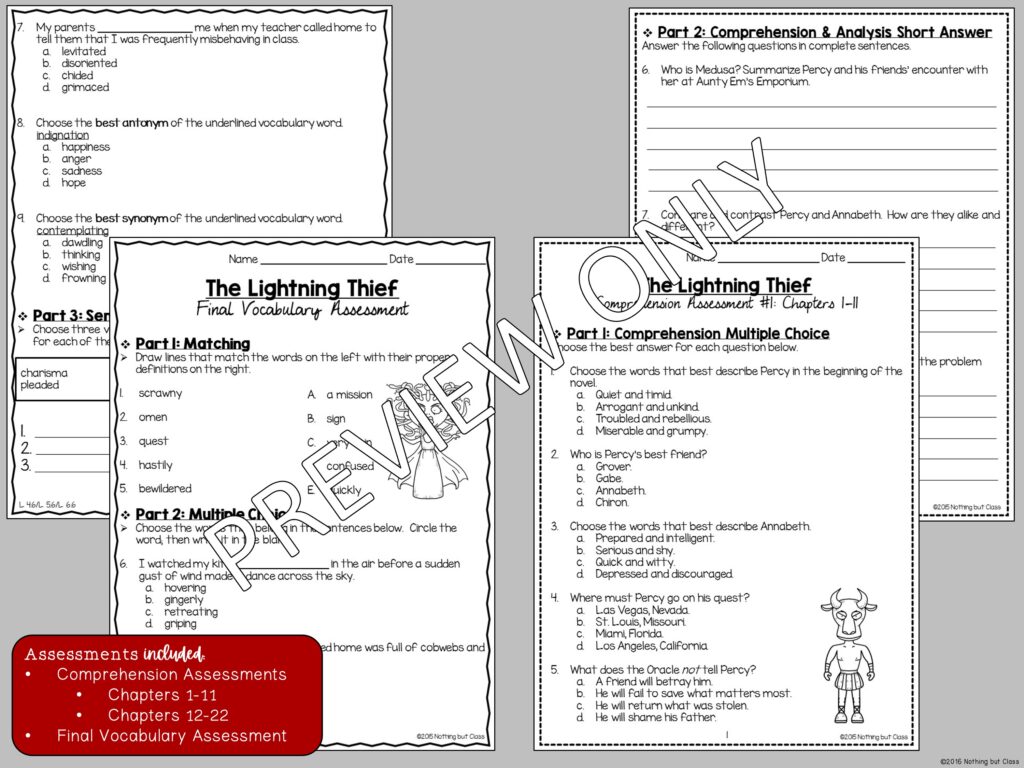The Lightning Thief Novel Study Unit | Comprehension and Vocabulary ...