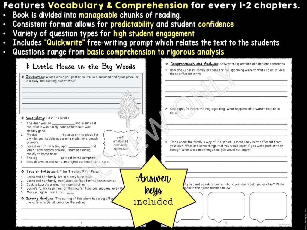 Little House in the Big Woods Novel Study | Comprehension and ...