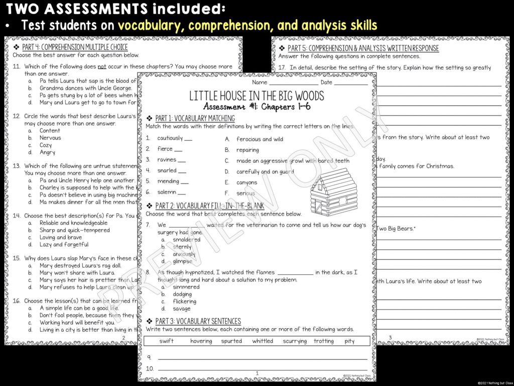 Little House in the Big Woods Novel Study | Comprehension and ...