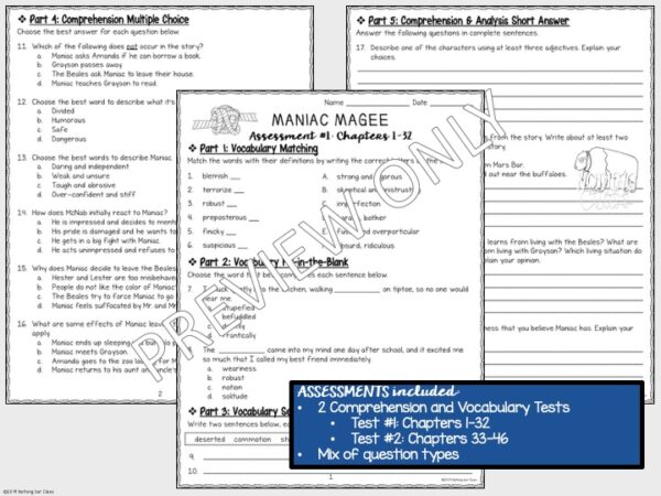 Maniac Magee Novel Study Unit | Comprehension and Vocabulary with ...