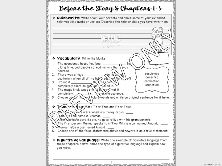 Maniac Magee Novel Study Unit | Comprehension and Vocabulary with ...