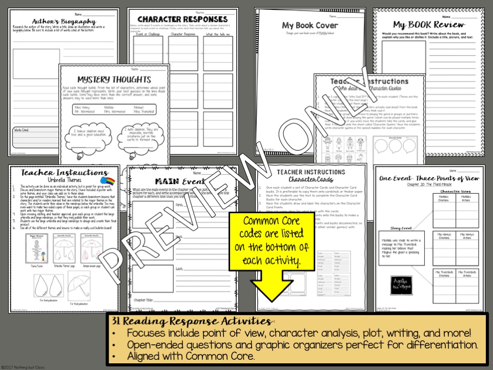 Matilda Novel Study Unit | Comprehension and Vocabulary with Activities ...