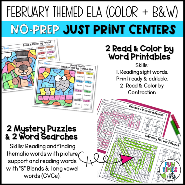 February Center Activities - Low Prep Math and Literacy, | Made By Teachers