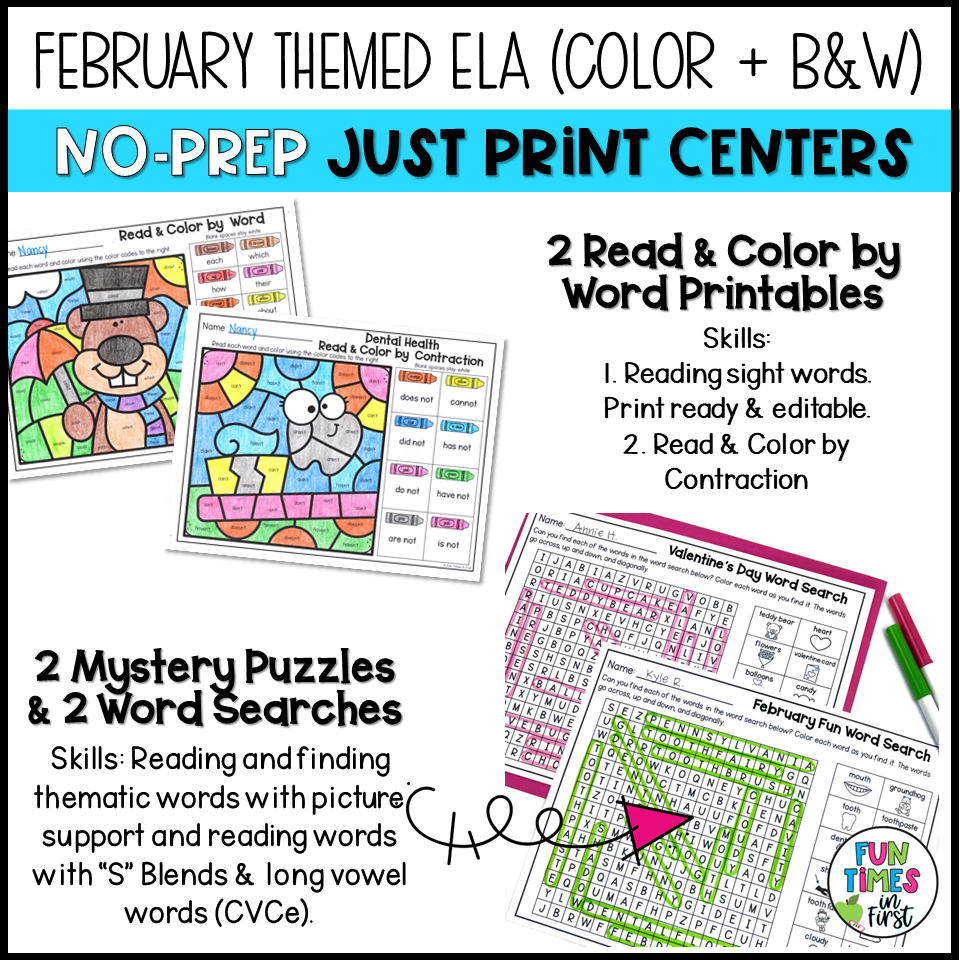February Center Activities - Low Prep Math and Literacy, | Made By Teachers