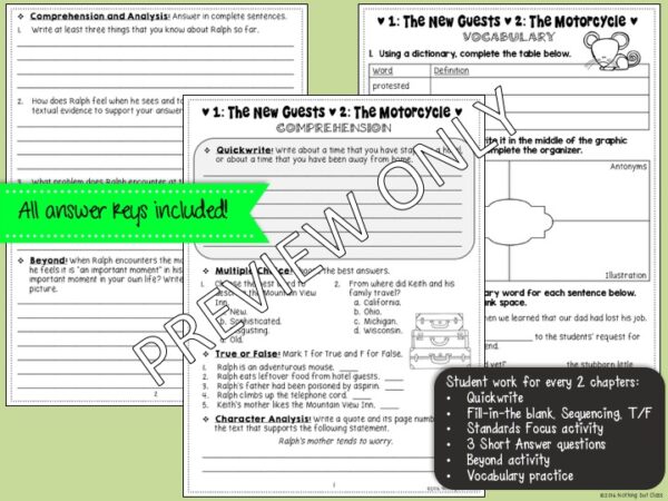 The Mouse and the Motorcycle Novel Study Unit | Comprehension with ...