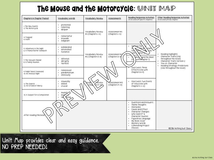 The Mouse and the Motorcycle Novel Study Unit | Comprehension with ...