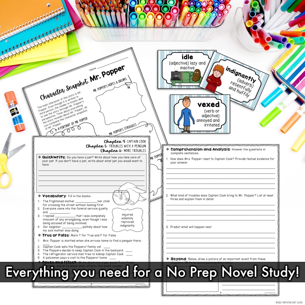 Mr. Popper's Penguins Novel Study Unit | Comprehension with Activities ...