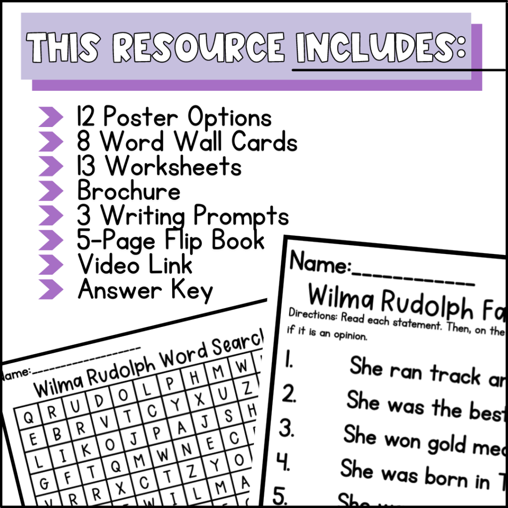 Wilma Rudolph Biography Activities - Black History Month -Women's ...
