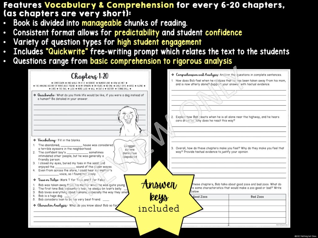 The One and Only Bob Novel Study | Comprehension and Vocabulary with ...