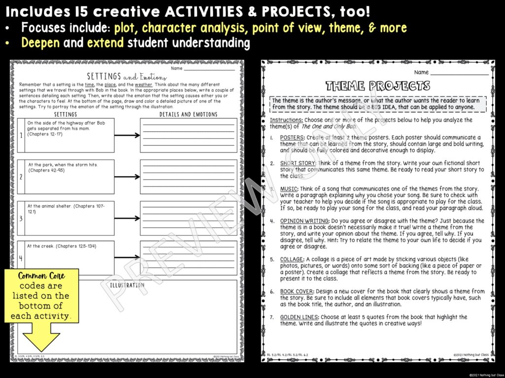 The One and Only Bob Novel Study | Comprehension and Vocabulary with ...