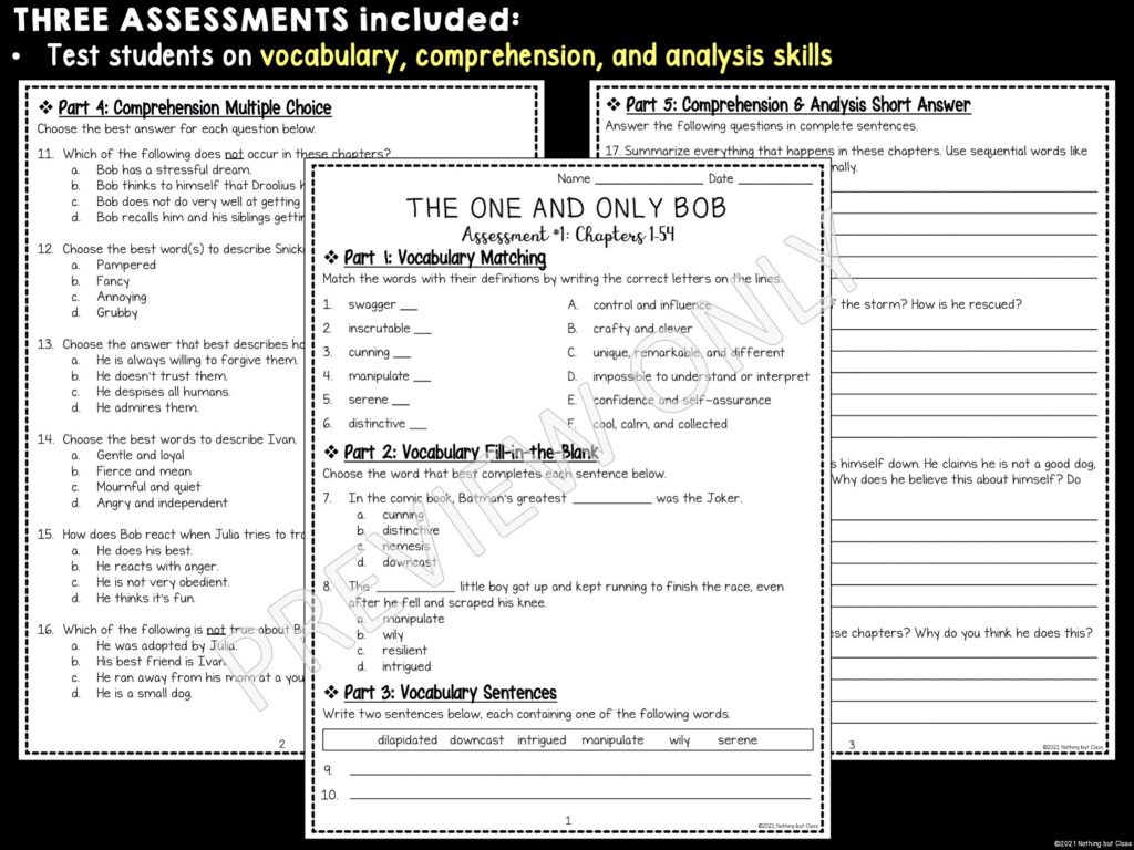 The One and Only Bob Novel Study | Comprehension and Vocabulary with ...