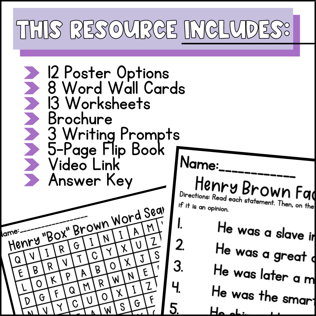 Henry "Box" Brown Biography Activities, Flip Book & Report - Black ...