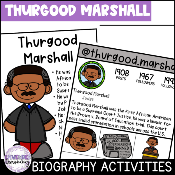 Thurgood Marshall Biography Activities, Flip Book & Report - Black ...