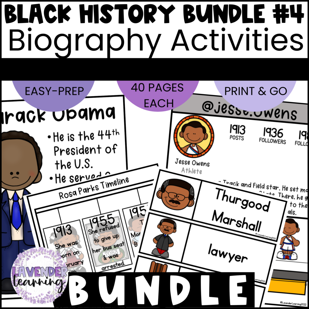 Black History Biography Activities Bundle #4 Rosa Parks, Marshall ...