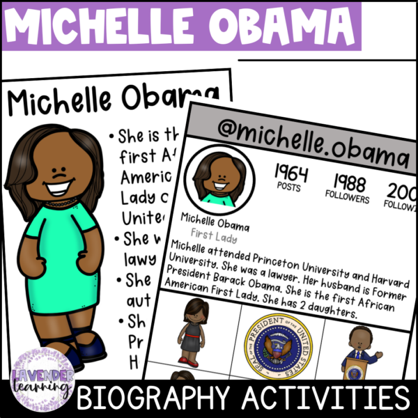 Michelle Obama Biography Activities for Kindergarten, 1st Grade, & 2nd ...