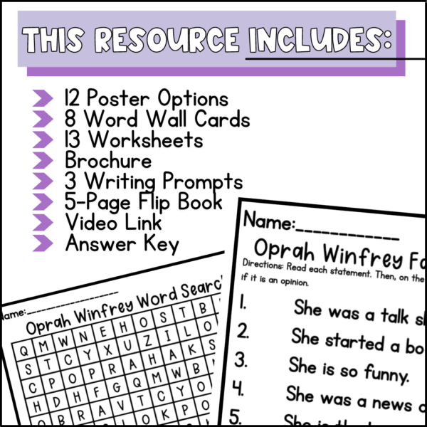 Oprah Winfrey Biography Activities for Kindergarten, 1st Grade, and 2nd ...