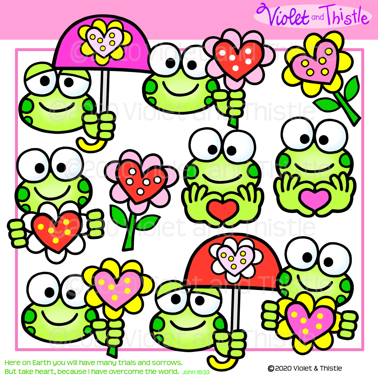 Frog Clipart Spring Valentine Frogs Heart Hands Flower Umbrella Super ...