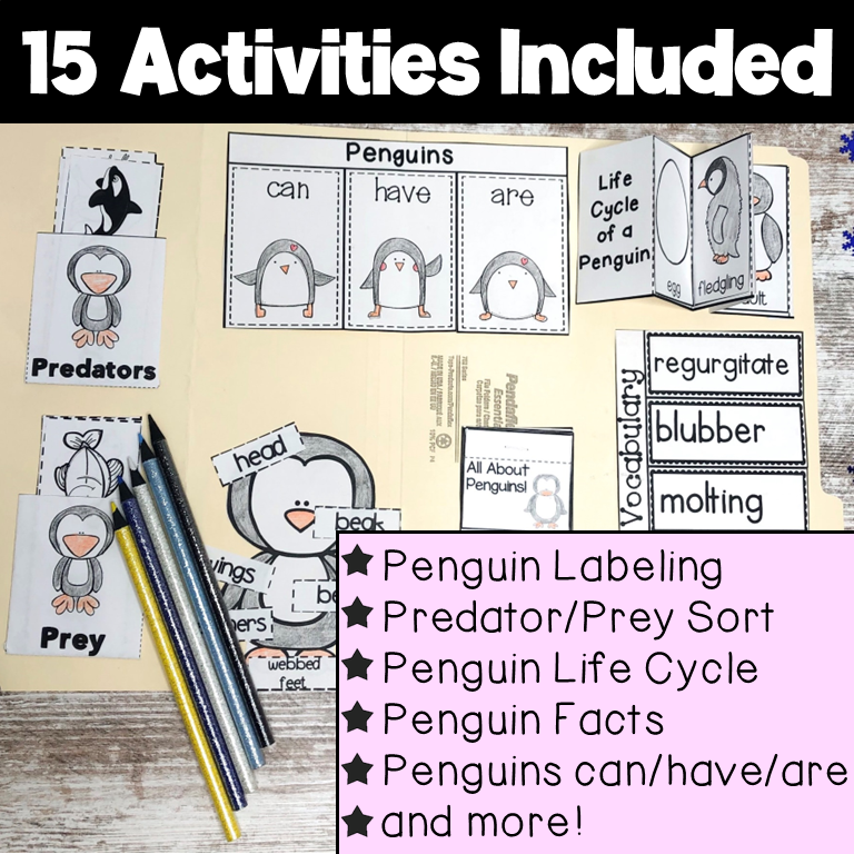 Penguin Research Activity Interactive Notebook Lapbook | Kindergarten ...