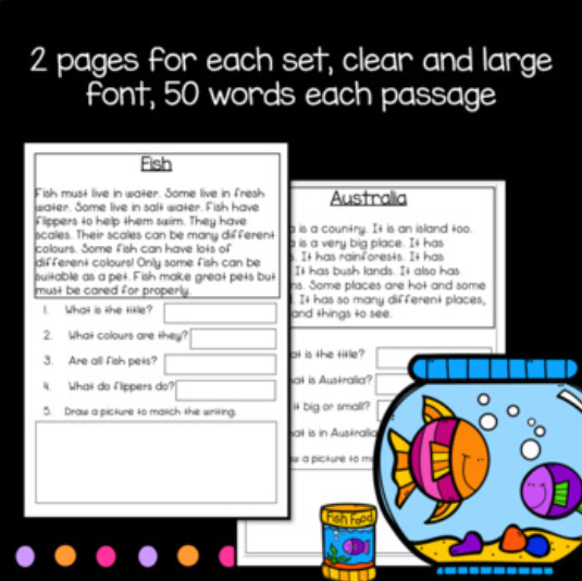 Kindergarten Reading Comprehension Passages and Questions, Set 1 | Made ...