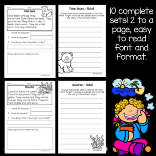 Kindergarten Reading Comprehension Passages and Questions, Set 2 | Made ...
