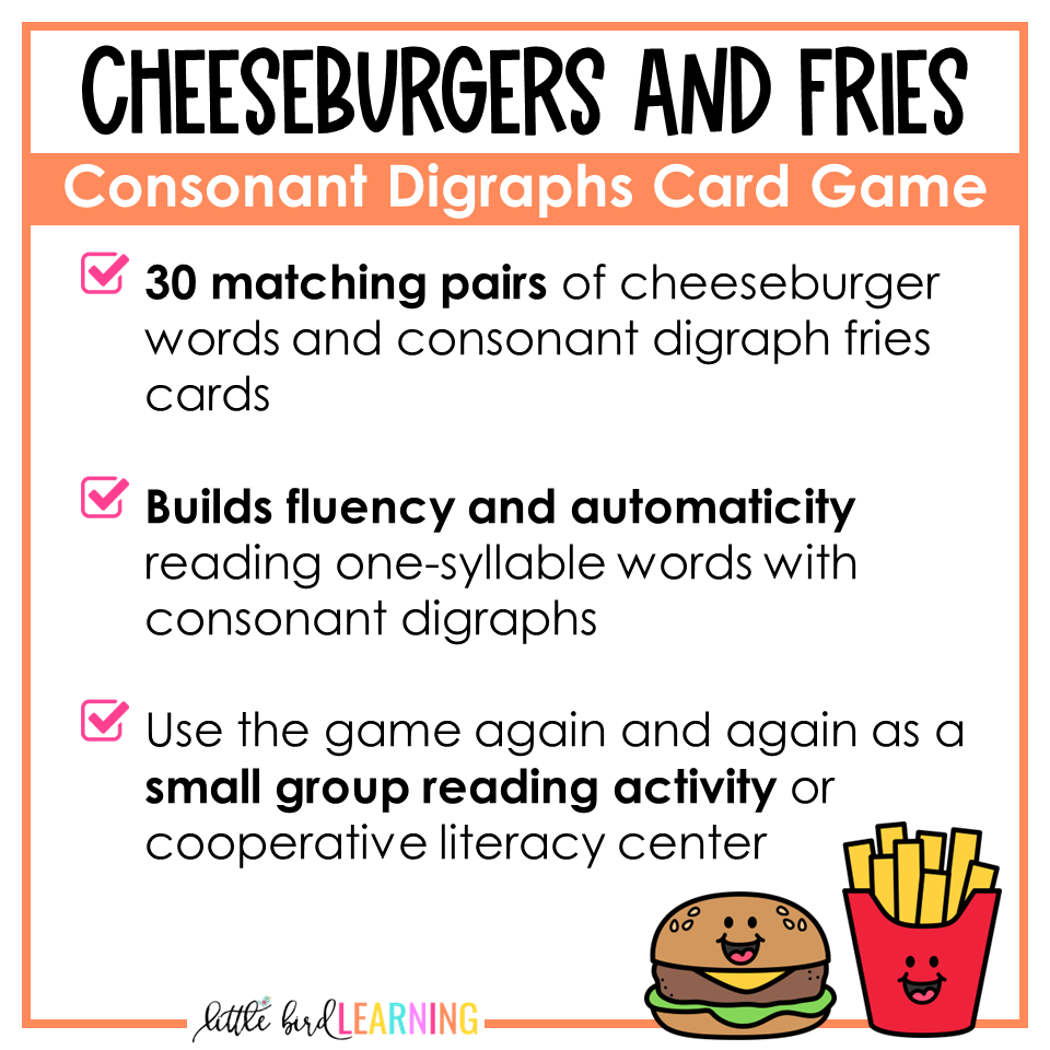 Consonant Digraphs Game | Cheeseburgers and Fries Digraphs Reading ...