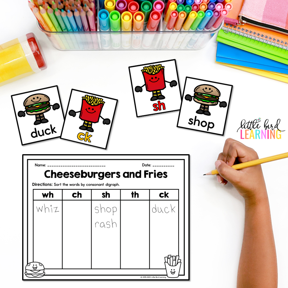 Consonant Digraphs Game | Cheeseburgers and Fries Digraphs Reading ...