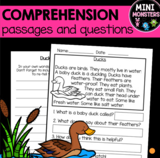 Kindergarten Reading Comprehension Passages And Questions Set 4 Made