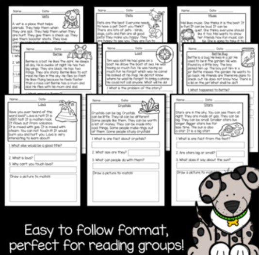 Kindergarten Reading Comprehension Passages and Questions, Set 4 | Made ...