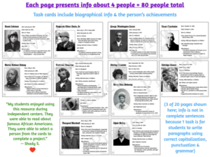 Famous Black African-Americans: Biography Task Cards for Writing ...