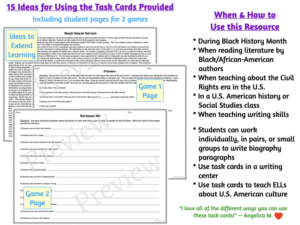 Famous Black African-Americans: Biography Task Cards for Writing ...