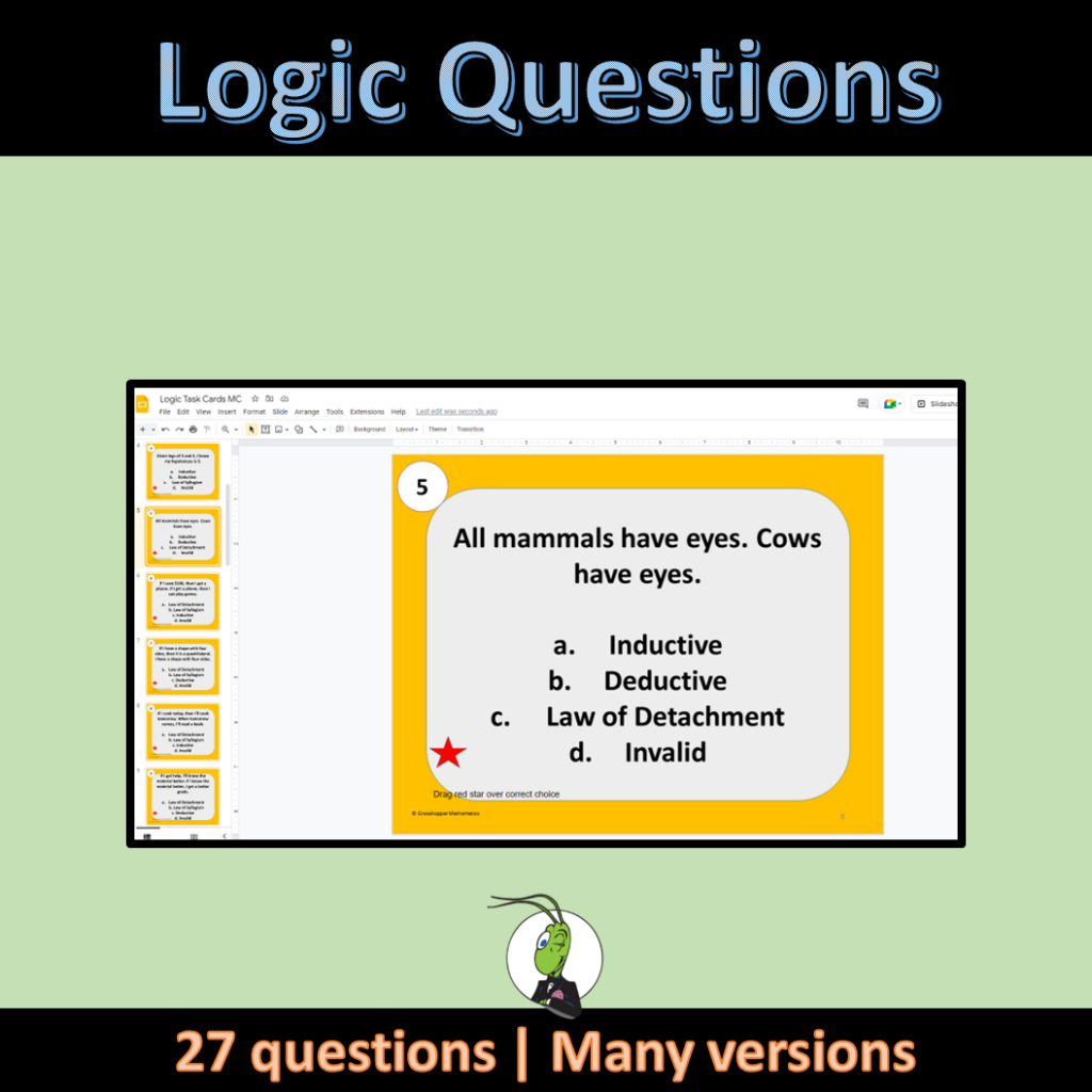 Geometry Logic Task Cards | Inductive and Deductive | Law of Syllogism ...