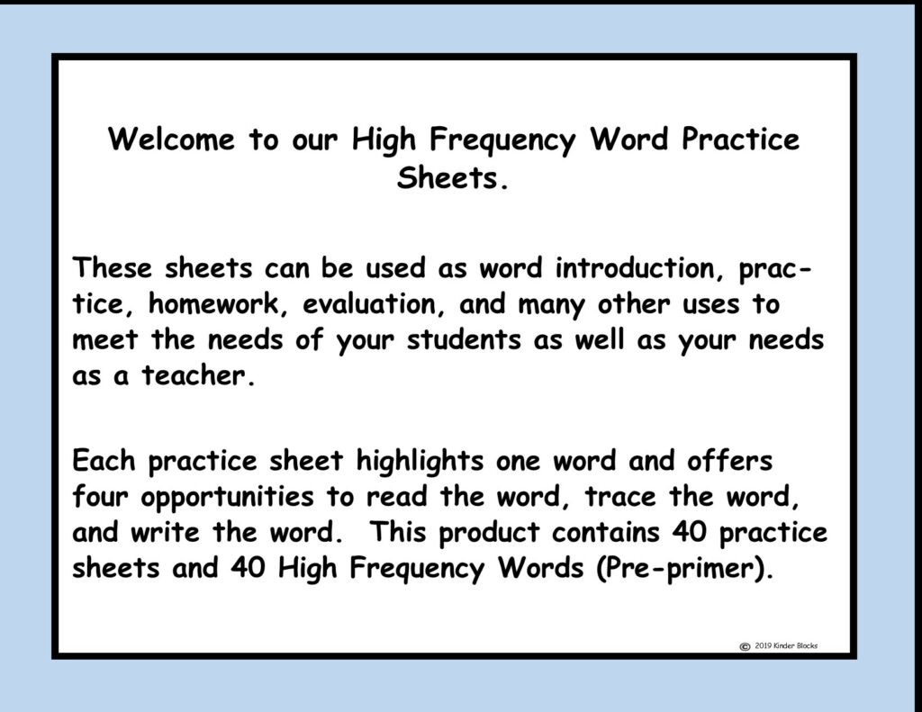 Learning My High Frequency Words - Pre-Primer-Word Practice | Made By ...