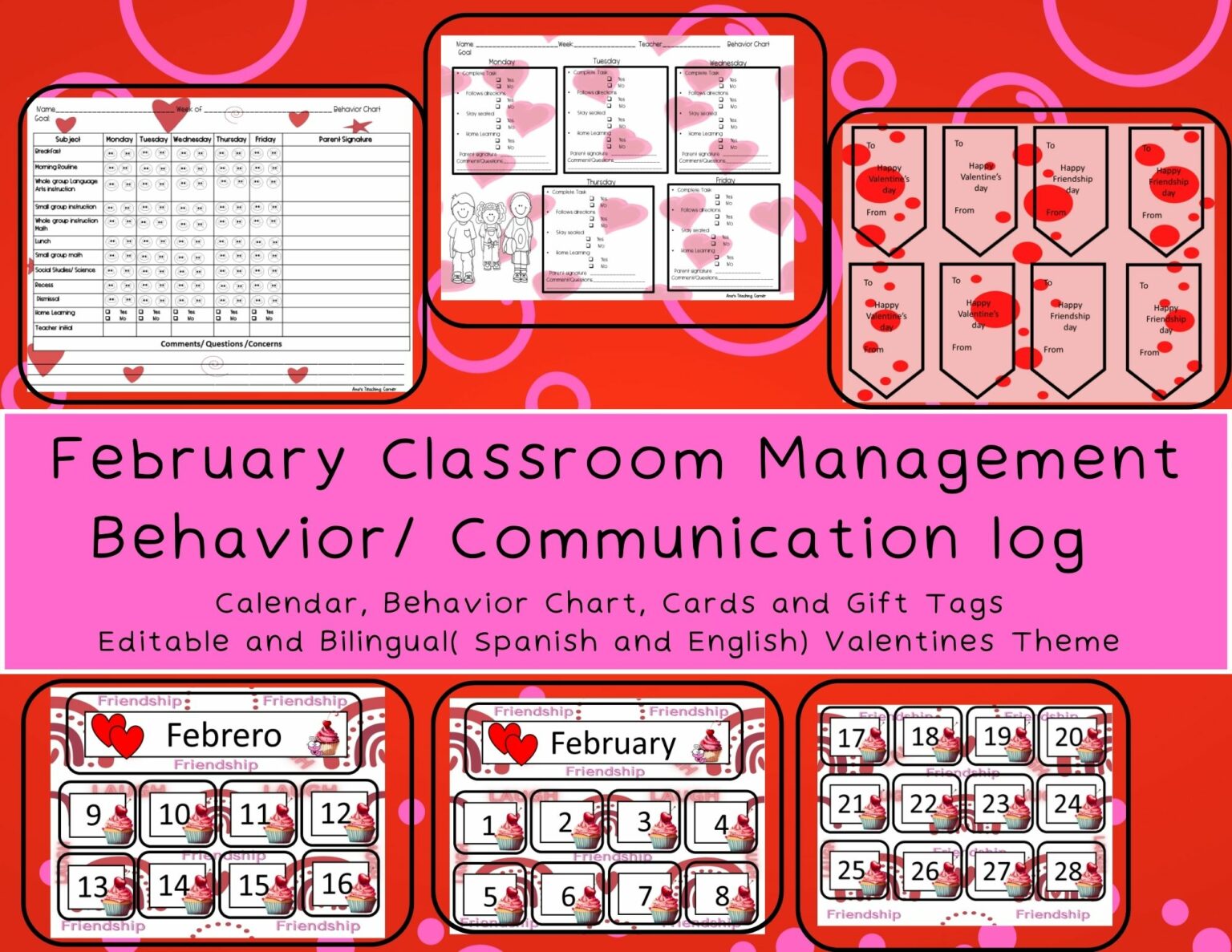 Classroom Management /Communication log Valentine theme | Made By Teachers