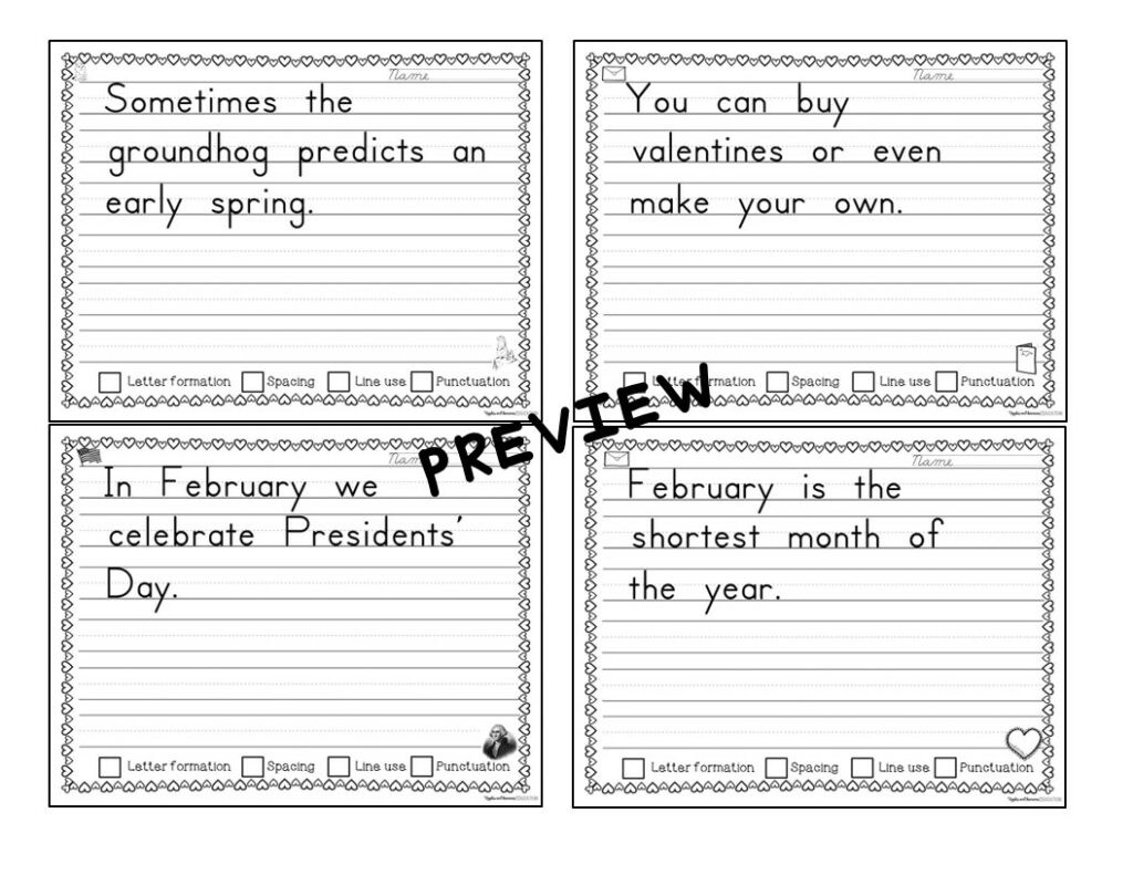 February Copywork - Manuscript Handwriting Practice | Made By Teachers