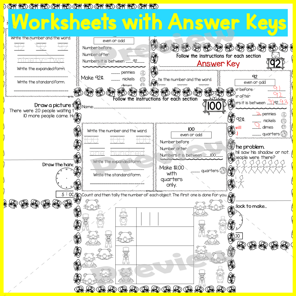 Groundhog Day Math Telling Time - Money - Graphing - February | Made By ...