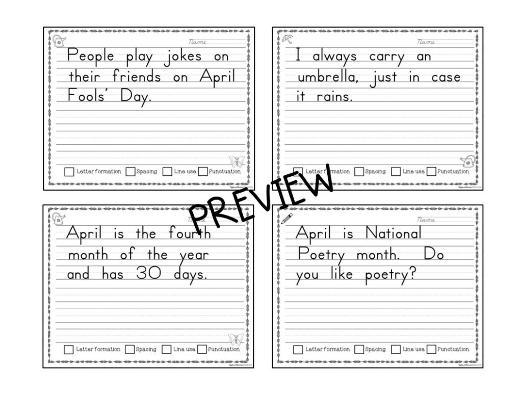 April Copywork - Manuscript Handwriting Practice | Made By Teachers