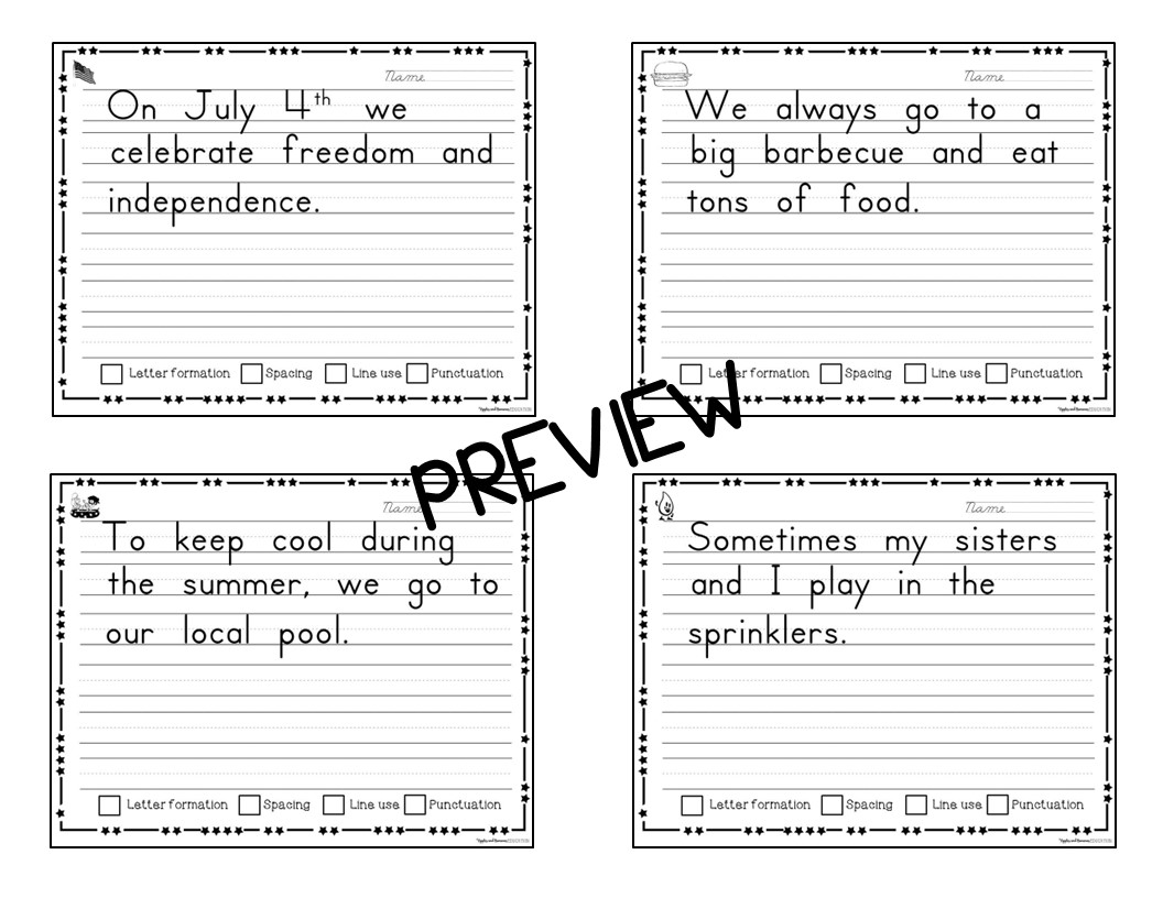 July Copywork - Manuscript Handwriting Practice | Made By Teachers