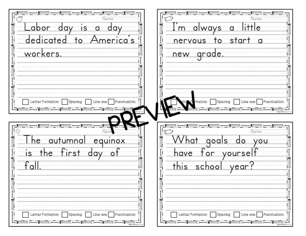 September Copywork - Manuscript Handwriting Practice | Made By Teachers