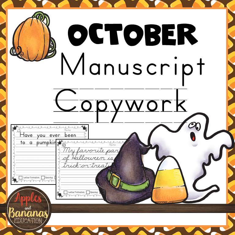 October Copywork - Manuscript Handwriting Practice | Made By Teachers